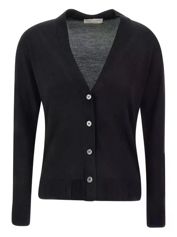 FILIPPO DE LAURENTIIS V-neck Ribbed Merino Wool Cardigan - Black