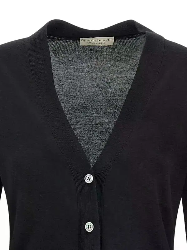 FILIPPO DE LAURENTIIS V-neck Ribbed Merino Wool Cardigan - Black