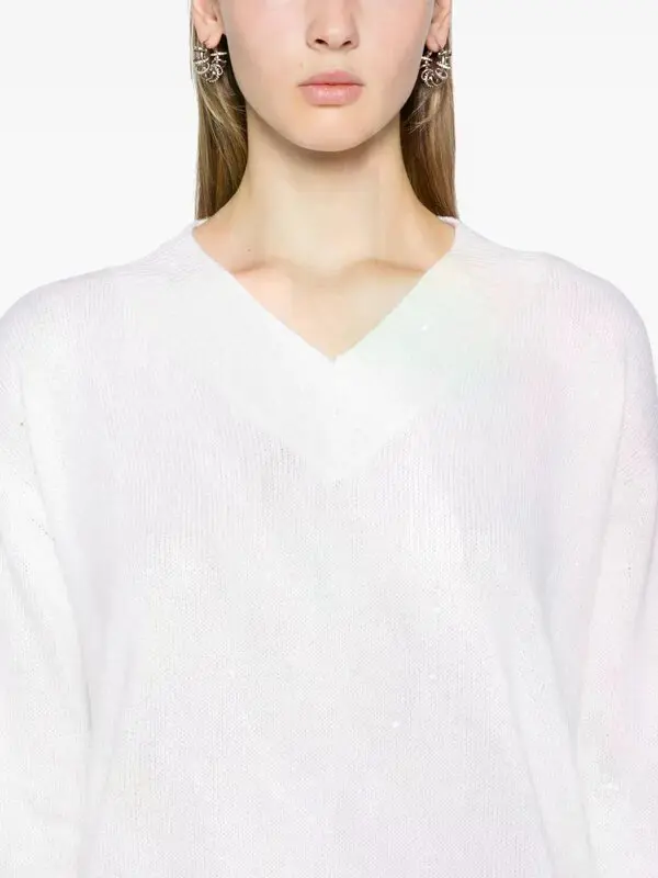 Brunello Cucinelli Sequined V-neck Jumper - Neutrals