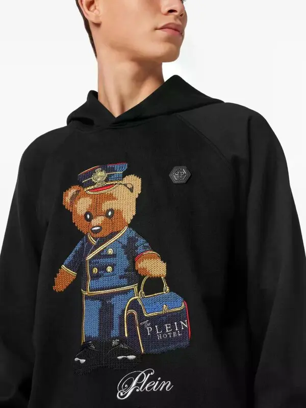 Philipp Plein Teddy Bear Motif Fleece Hoodie