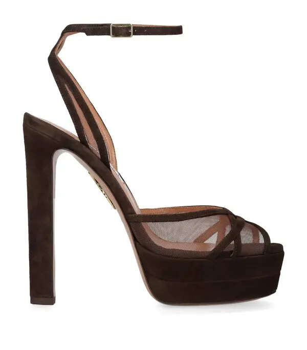 AQUAZZURA Suede Plateau Sandals - Brown