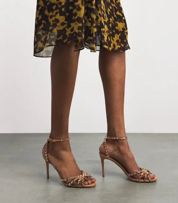 AQUAZZURA Leather Tequila 85 Sandals - Brown