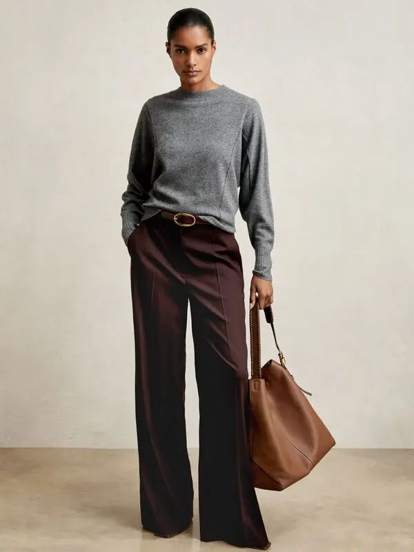 REISS Wool-blend Batwing Jumper With Cashmere - Charcoal