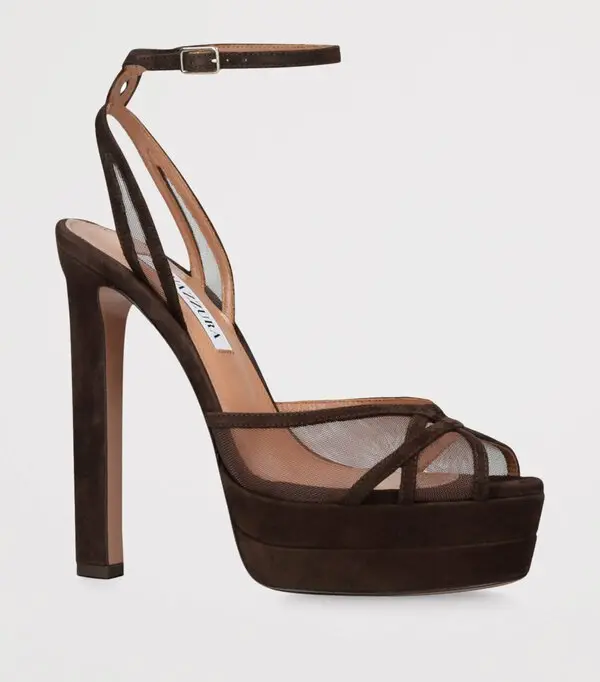 AQUAZZURA Suede Shear Plateau Sandals 130 - Brown