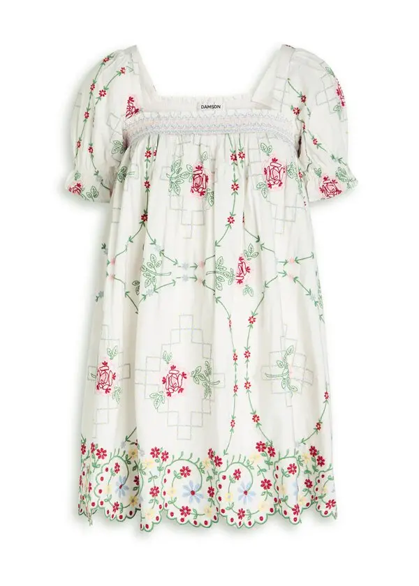 Damson Madder Lulu Embroidered Organic Cotton Shift Minidress In White -  50% Off | Editorialist
