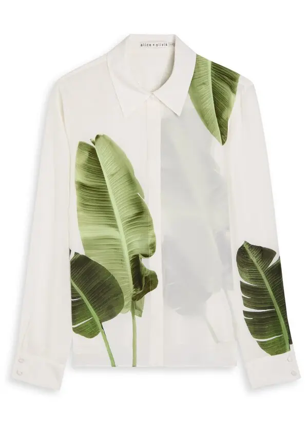 Alice + Olivia Willa Printed Silk Shirt - White