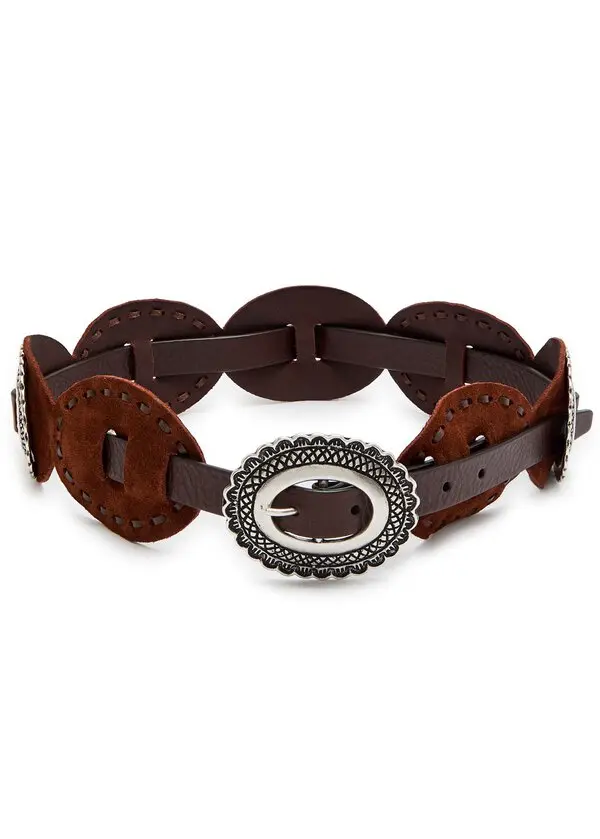 Anderson's Embellished Suede Concho Belt - Brown