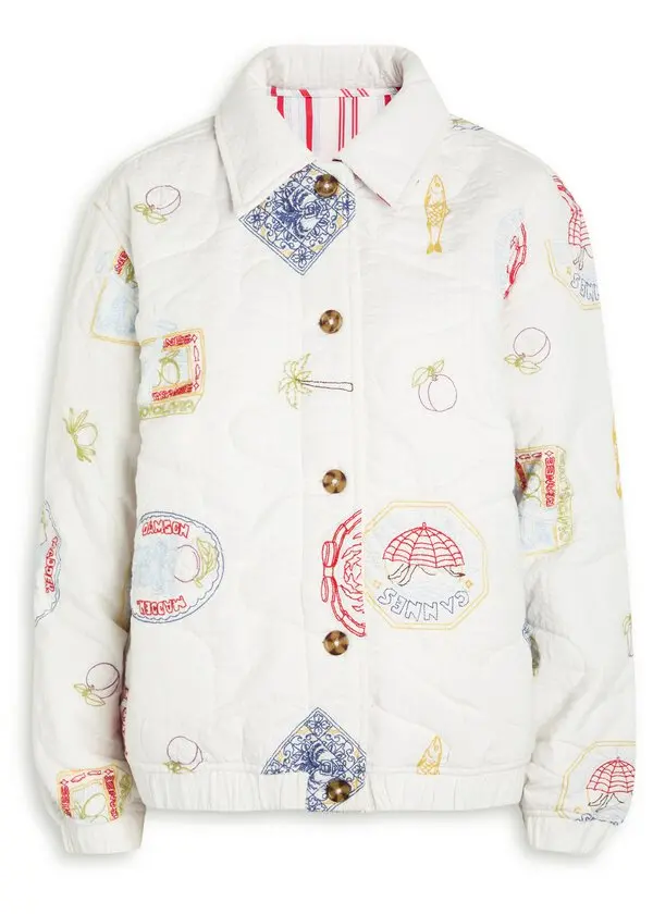DAMSON MADDER Embroidered Cotton Bomber Jacket - White