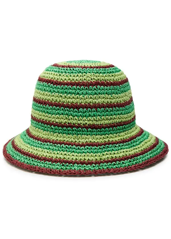 DAMSON MADDER Striped Raffia Bucket Hat - Lime
