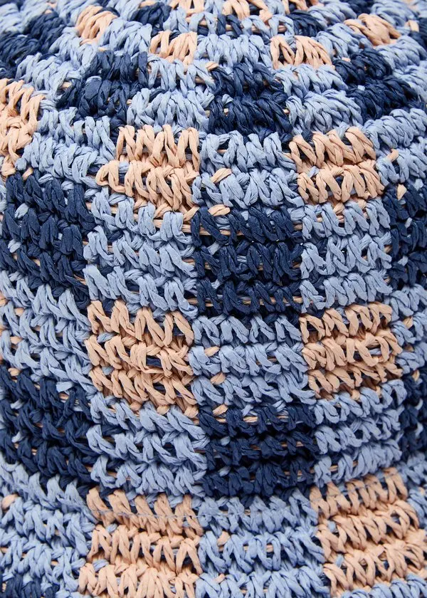 Damson Madder Gingham Straw Crochet Bucket Hat In Navy - 50  display picture 1