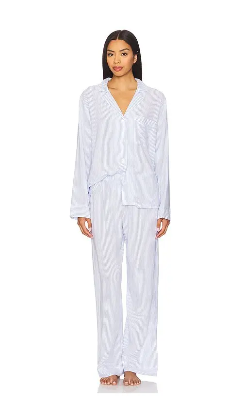 Eberjey Nautico Long Pj Set In Blue - Nautico White & Cornflower Blue