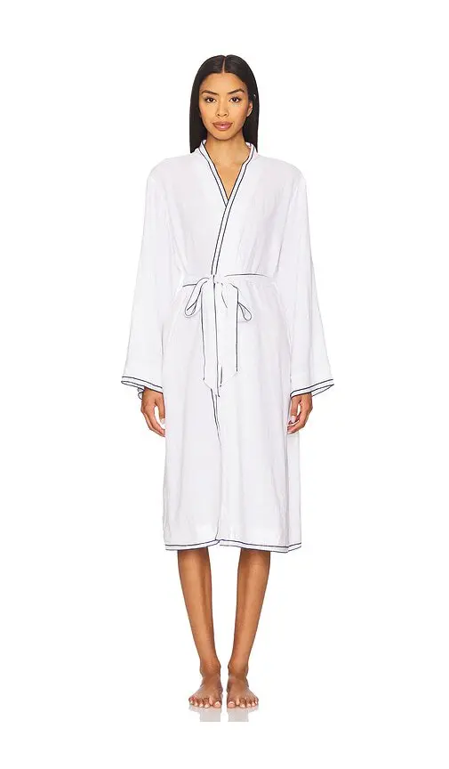Eberjey Linen Blend Long Sleeve Robe In Navy