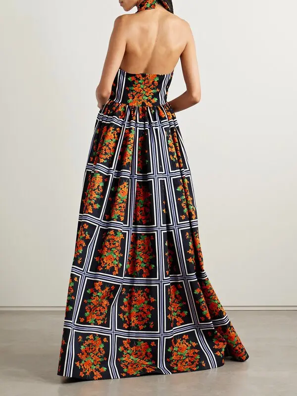 Carolina Herrera Printed Faille Halterneck Gown