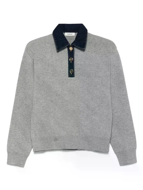 Sandro Contrast Denim Polo-collar Sweater