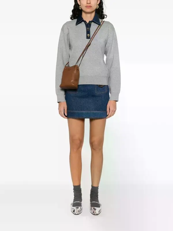 Sandro Contrast Denim Polo-collar Sweater