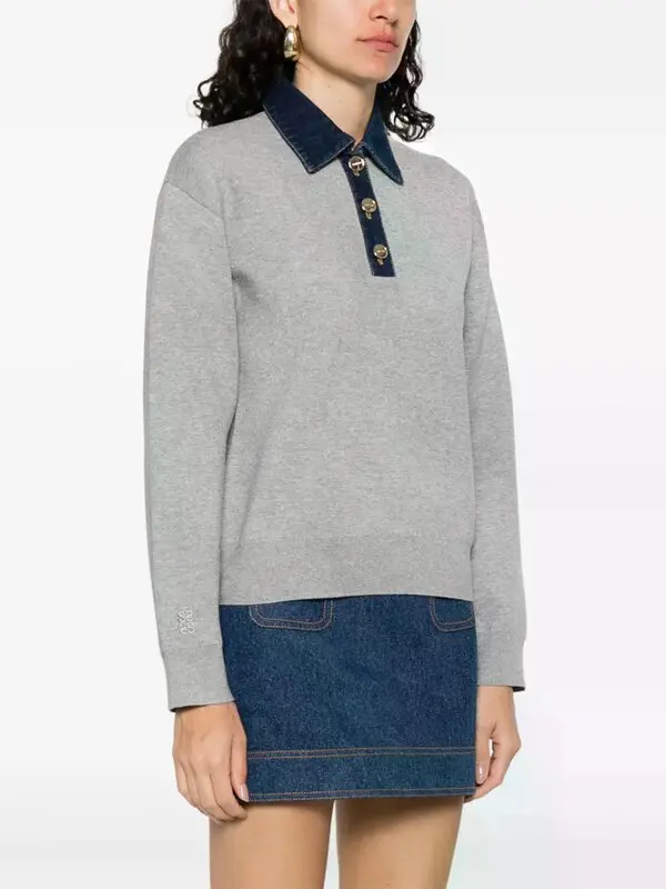 Sandro Contrast Denim Polo-collar Sweater