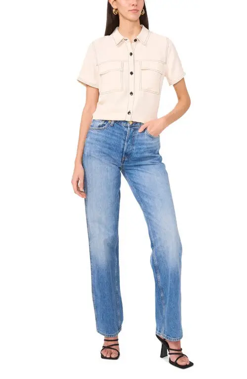 Vince Camuto Topstitched Short Sleeve Button-up Shirt