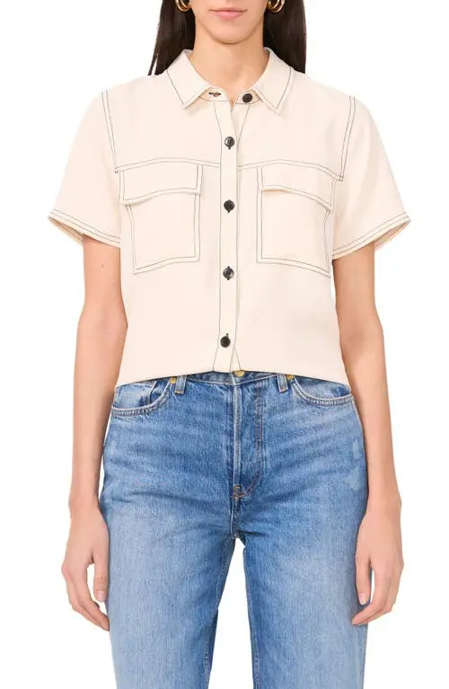 Vince Camuto Topstitched Short Sleeve Button-up Shirt - Soft Cream