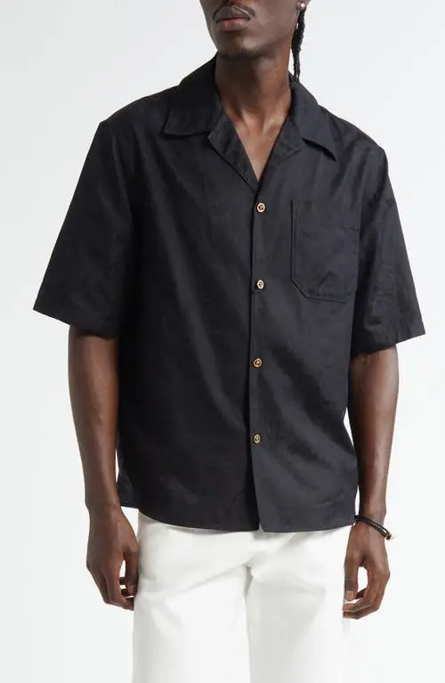 Versace Barocco Jacquard Cotton Poplin Camp Shirt