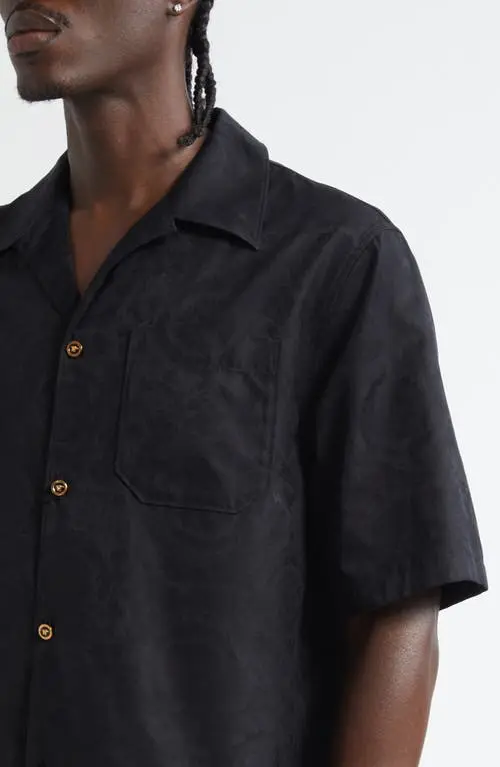 Versace Barocco Jacquard Cotton Poplin Camp Shirt