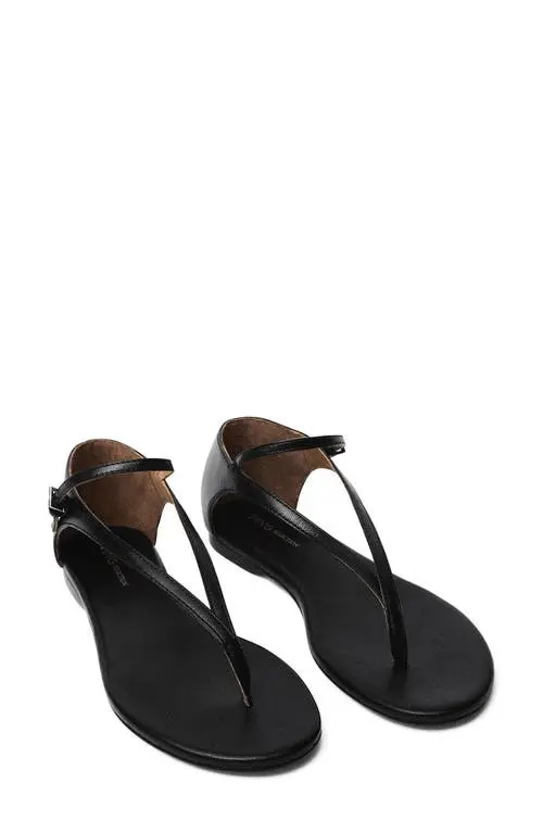Mango Leather Strap Sandal - Black