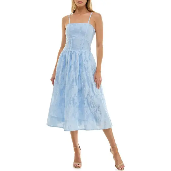 Socialite Jacquard Midi Sundress In Hazy Blue - 50% Off | Editorialist