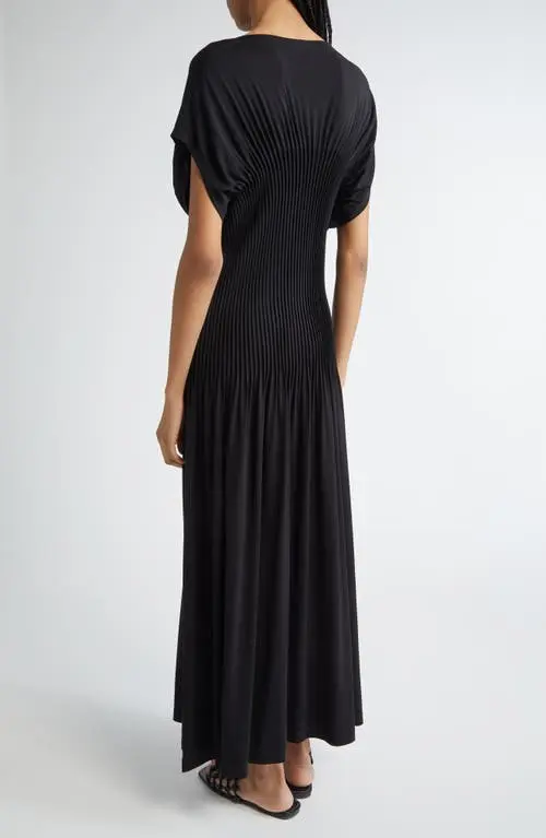 TOTEME Knife Pleated Cap Sleeve Jersey Maxi Dress