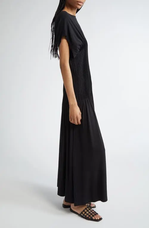 Toteme Knife Pleated Cap Sleeve Jersey Maxi Dress - Black | Editorialist