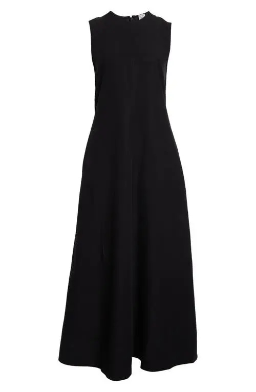 Toteme Knife Pleated Cap Sleeve Jersey Maxi Dress - Black | Editorialist