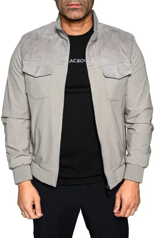 MACEOO Suede Trimmed Bomber Jacket - Grey