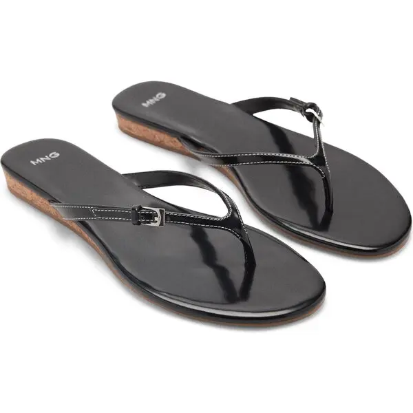Mango Geometric Buckle Flip Flop - Black