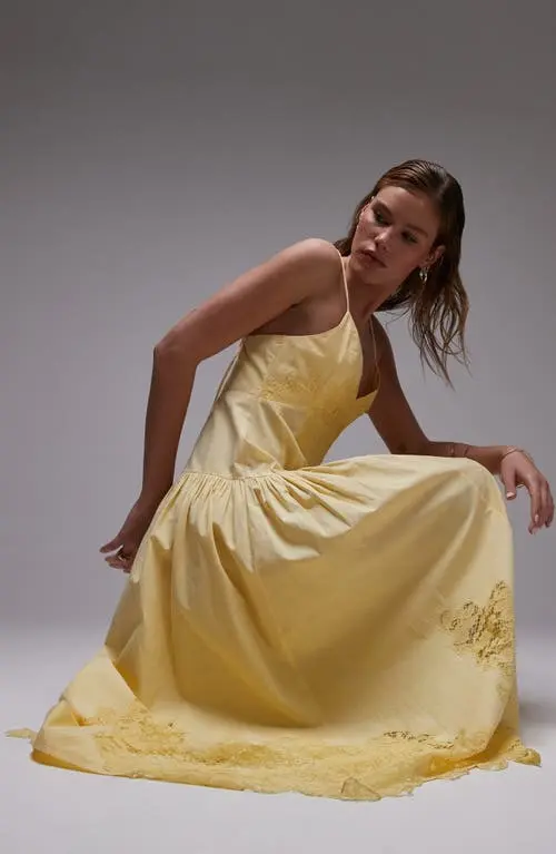 Topshop Lace Trim Cotton Poplin Sundress In Yellow - 61% Off | Editorialist