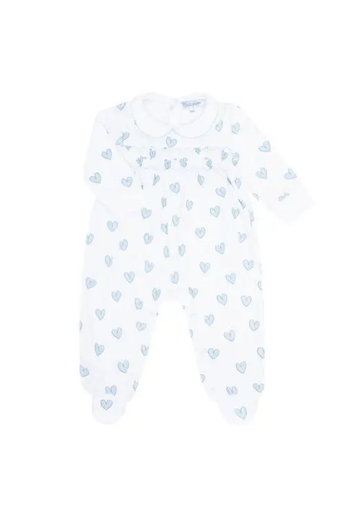 NELLAPIMA Heart Print Smocked Footie - Blue