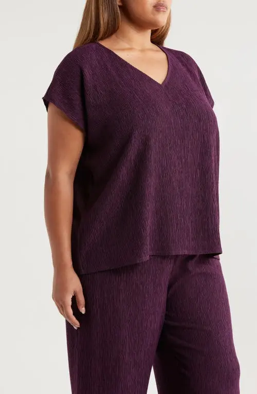 Eileen Fisher Crinkled V-Neck Boxy Top Blackberry 30% Off