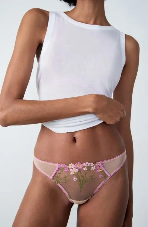 ETAM Douceur Embroidered Tulle Thong - Lilac