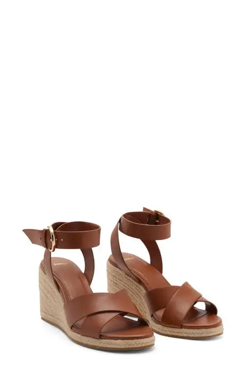Mango Ankle Strap Wedge Sandal - Leather