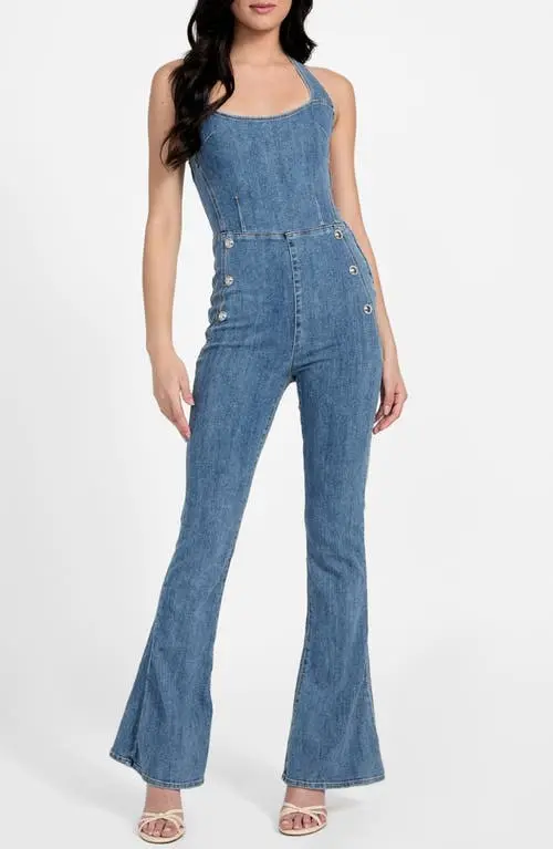 Guess Blair Denim Halter Jumpsuit - Palm Shade