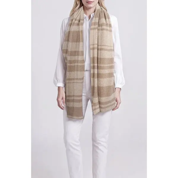 Portolano Lightweight Cashmere Striped Wrap - Dark Nile Brown/white