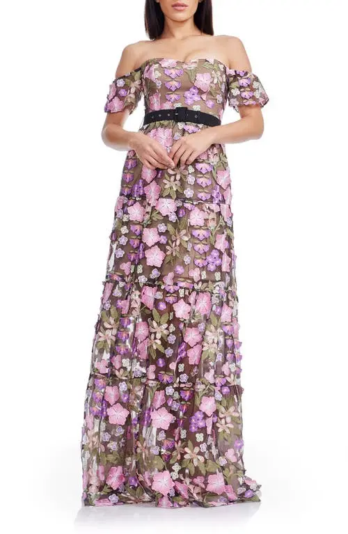 Dress The Population Lara Floral Embroidered Gown
