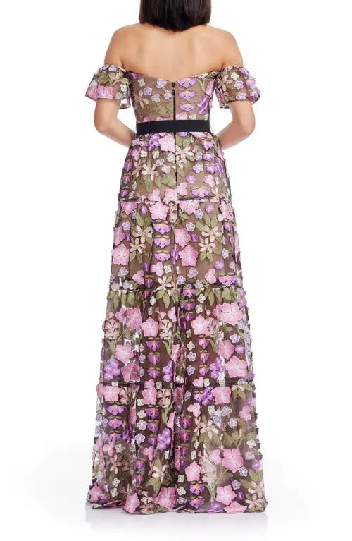 Dress The Population Lara Floral Embroidered Gown