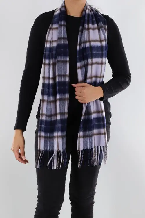 La Fiorentina Plaid Scarf With Fringe - Blue