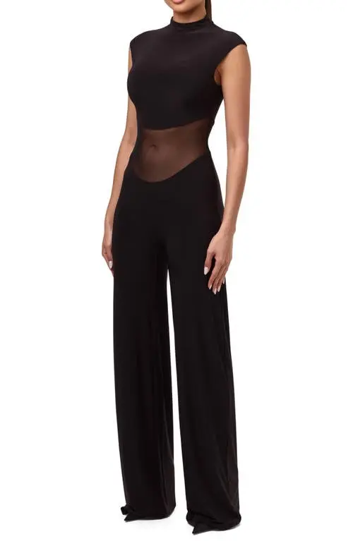 Naked Wardrobe Mesh Mock Neck Jumpsuit
