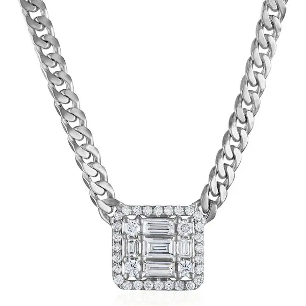 MINDI MOND Halo Cube Diamond Curb Chain Necklace - 18k White Gold
