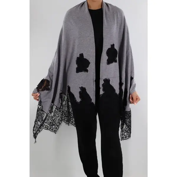 La Fiorentina Wrap With Lace Detail - Grey/black