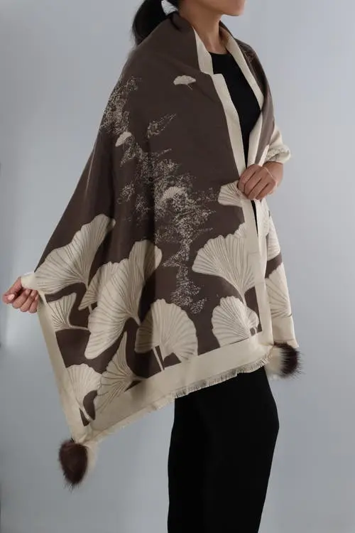 La Fiorentina Shell Print Wrap With Faux Poms