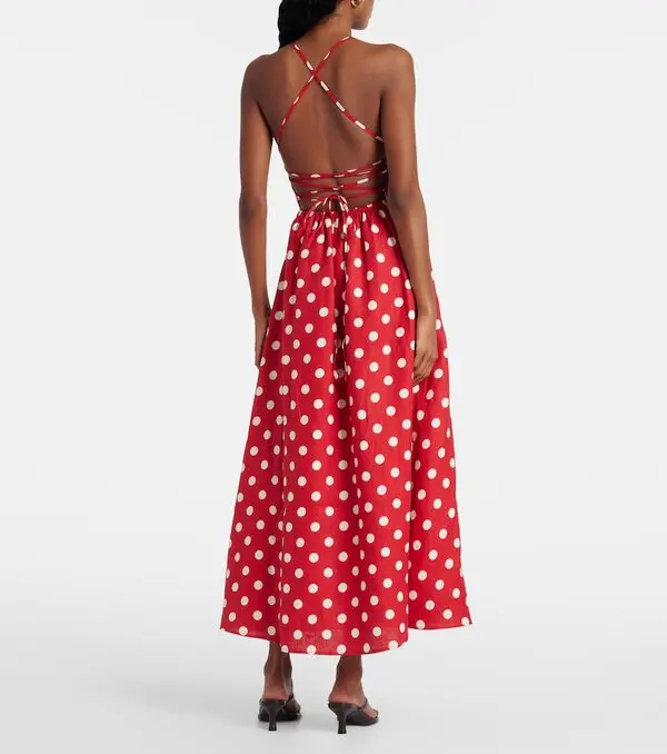 Posse Lori Polka-dot Linen Maxi Dress - Red