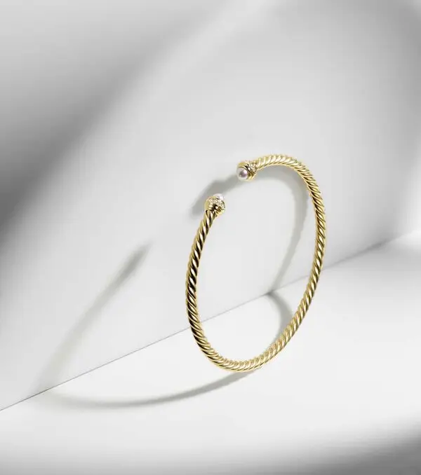 David Yurman Cablespira® Flex 18kt Cuff Bracelet With Freshwater Pearls And Diamonds - Gold