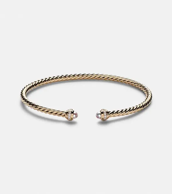 David Yurman Cablespira® Flex 18kt Cuff Bracelet With Freshwater Pearls And Diamonds - Gold