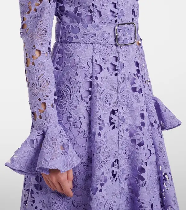 Leo Lin Aliyah Floral Ruffled Lace Midi Dress - Purple | Editorialist