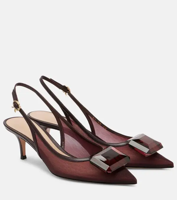 GIANVITO ROSSI 55 Leather-trimmed Mesh Slingback Pumps